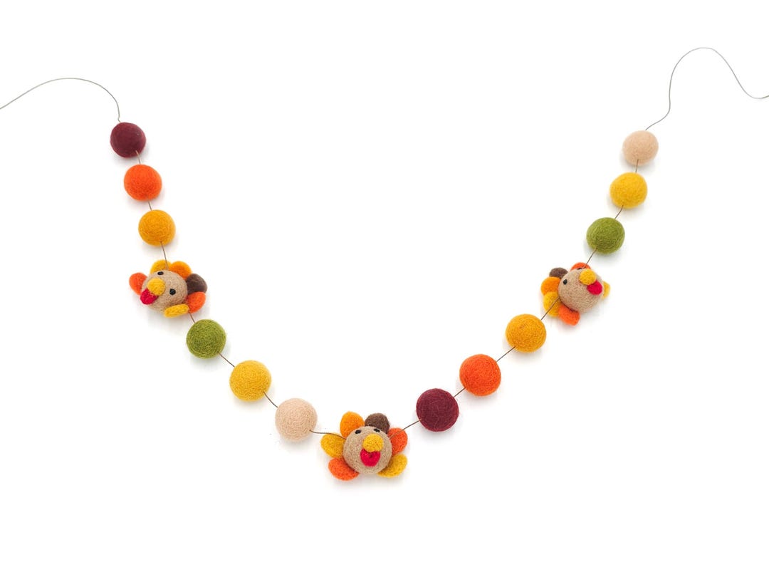Felt Turkey Garland: Wool Pom Pom Thanksgiving Decor - Etsy