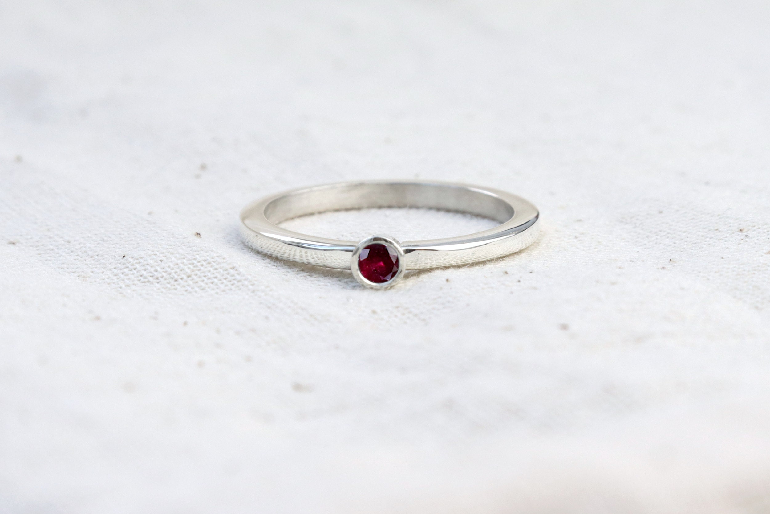 Minimal Ruby Ring: Modern Square Sterling Silver Ring With - Etsy UK