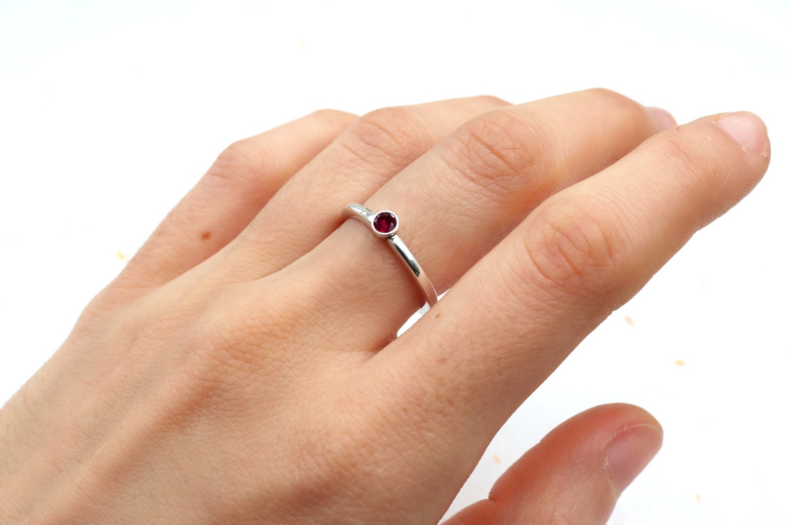 Minimal Ruby Ring: Modern Square Sterling Silver Ring With - Etsy UK
