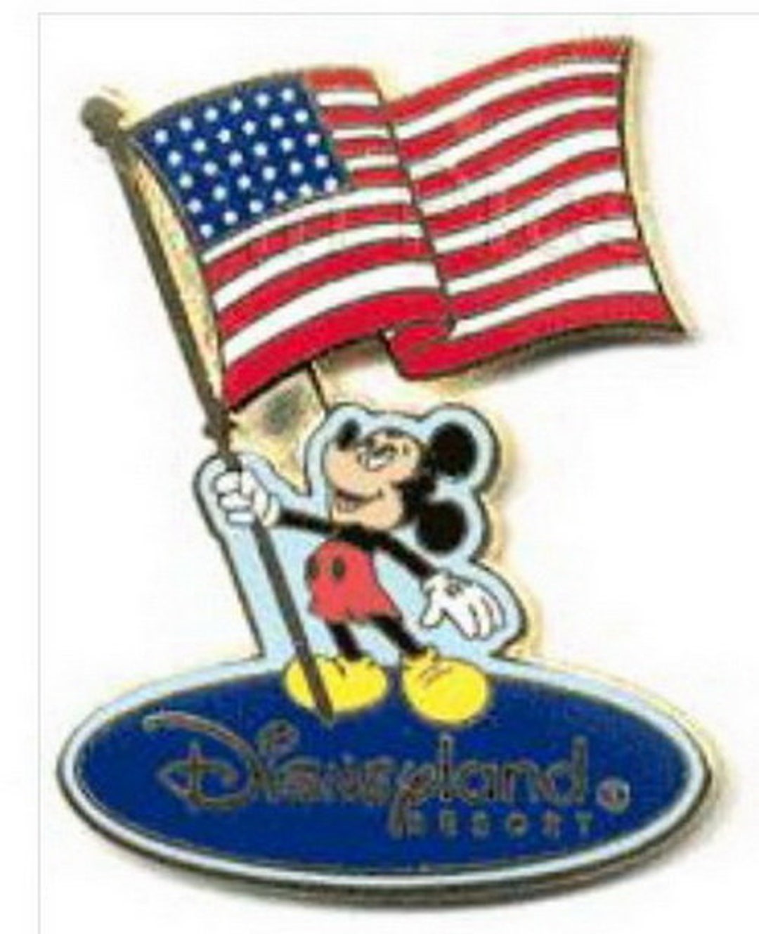 Vintage Mickey Holding USA Flag Waving Blue Background Disneyland Pin ...