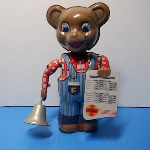 Vintage Tin Wind up Bear With Bell - Etsy