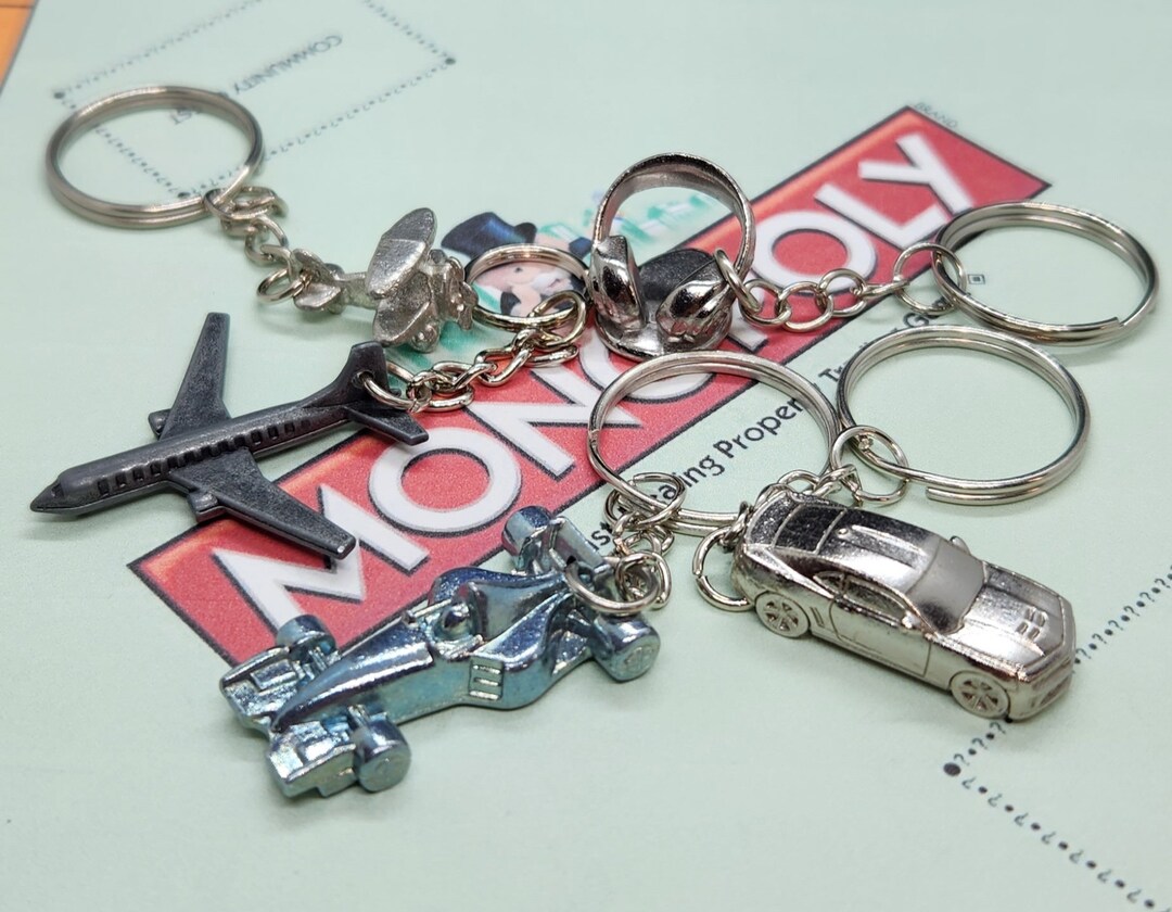 Monopoly Upcycled Metal Game Token Keychains Airplane Racecar Sports ...