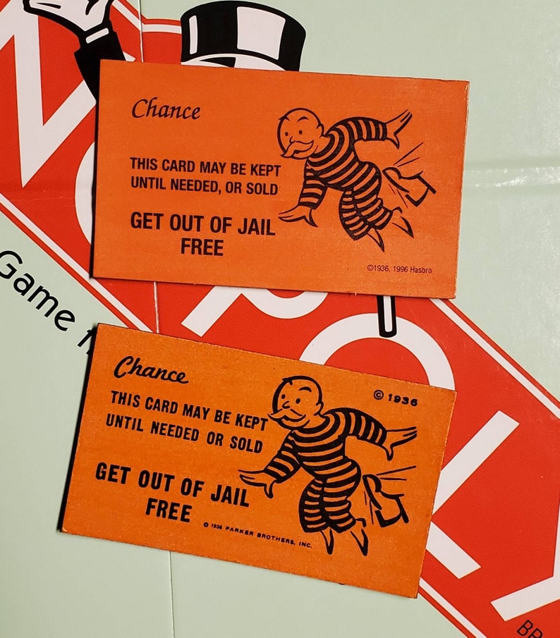 Upcycled Monopoly Get Out of Jail Free Card Magnets Yellow and Orange ...