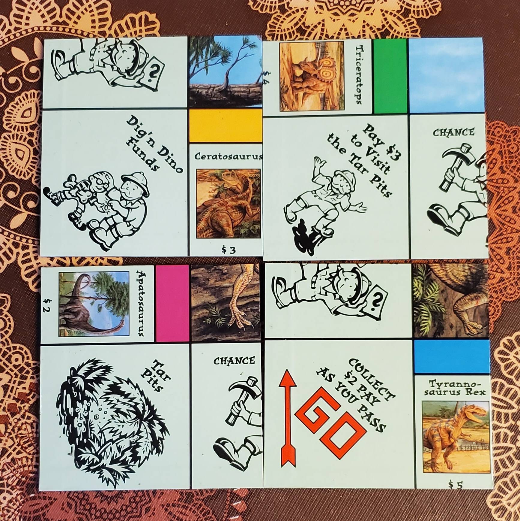 Upcycled Monopoly Junior Dino Dig Edition Gameboard Coasters | Etsy