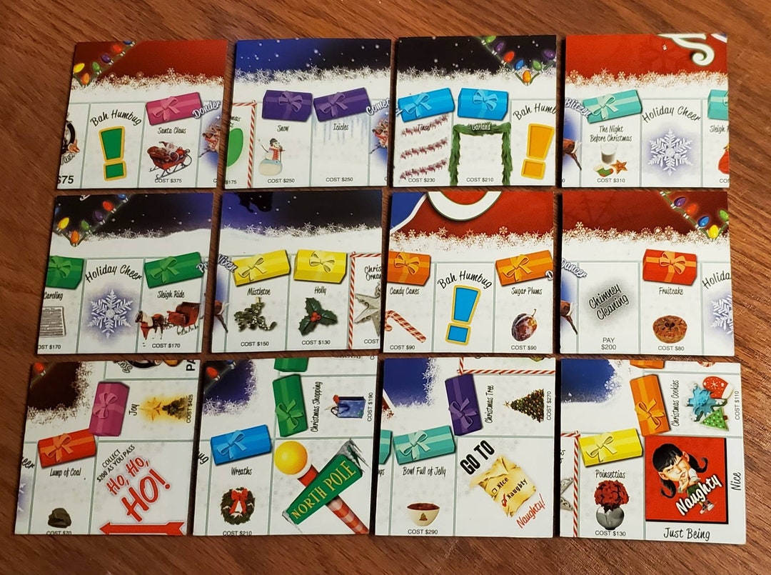 Christmas-opoly Upcycled Gameboard Coasters 12 Piece Set - Etsy