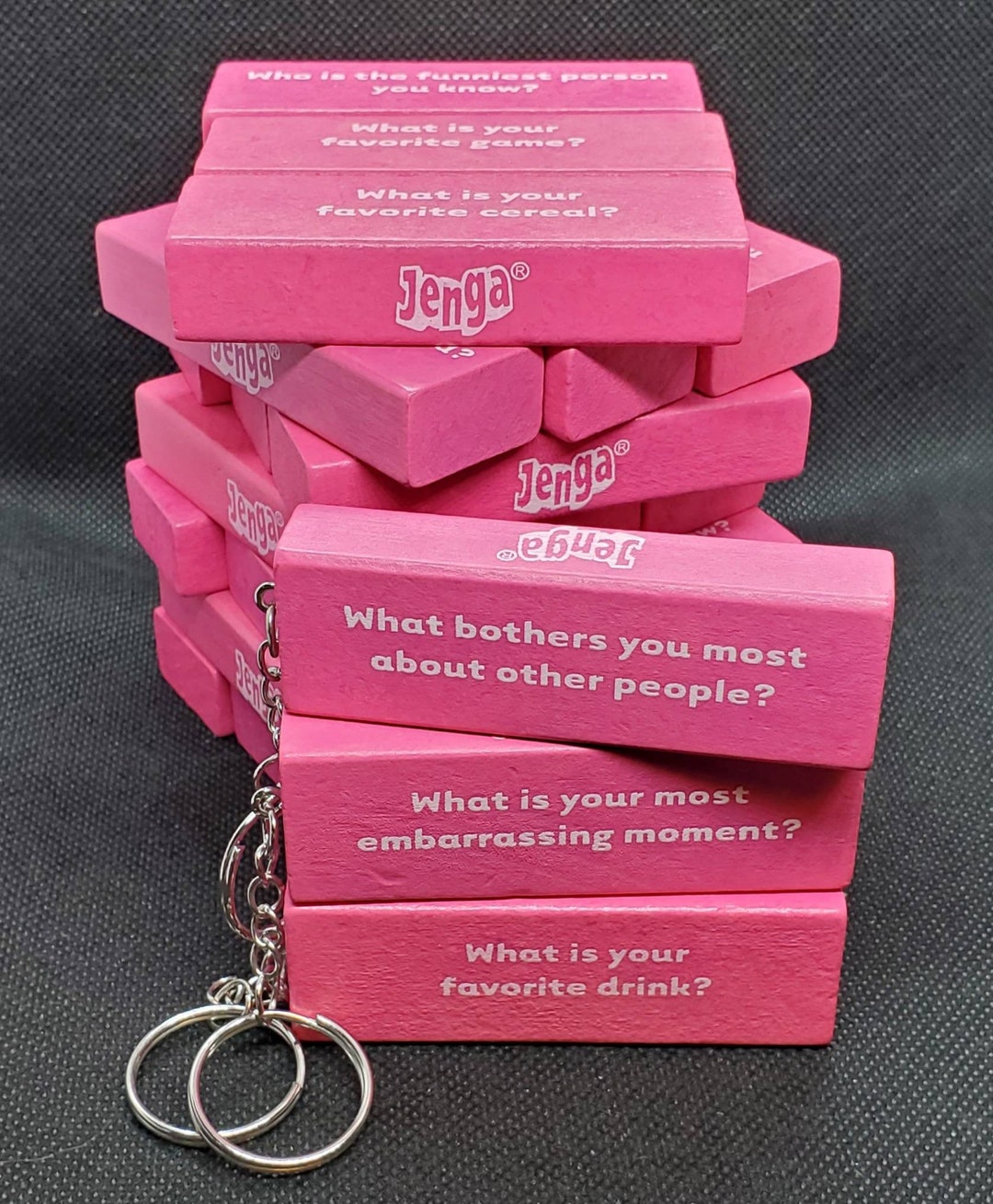Jenga Dark Pink Girl Talk Edition Wooden Upcycled Keychain or - Etsy