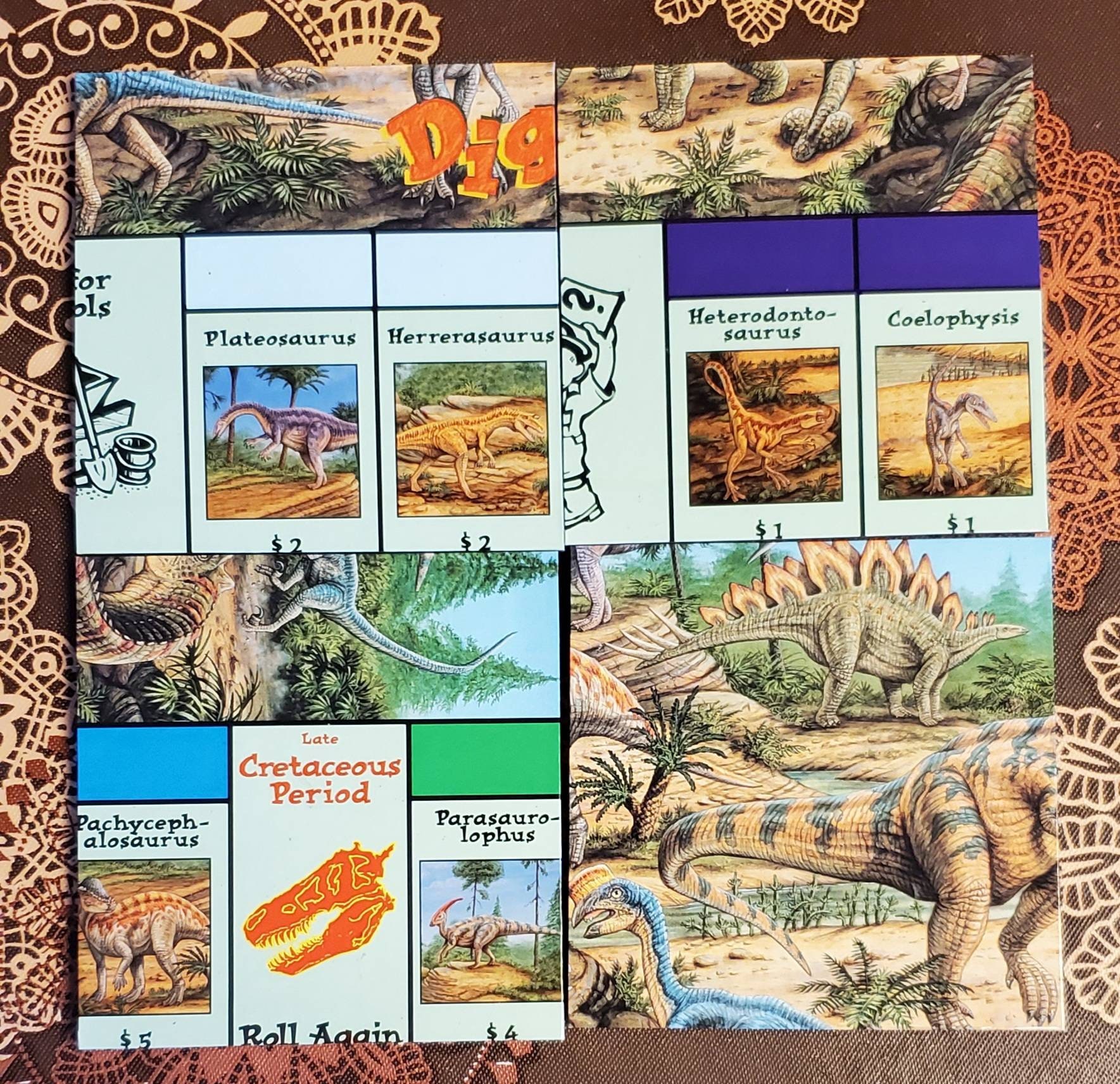 Upcycled Monopoly Junior Dino Dig Edition Gameboard Coasters | Etsy