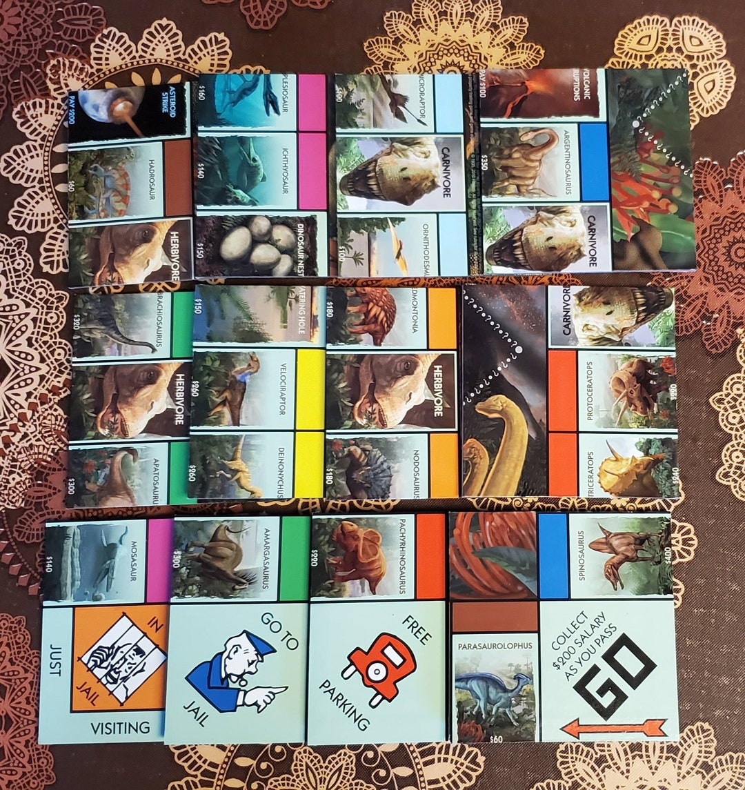 Upcycled Monopoly Dinosaur Edition Gameboard Coasters Set of 12 - Etsy
