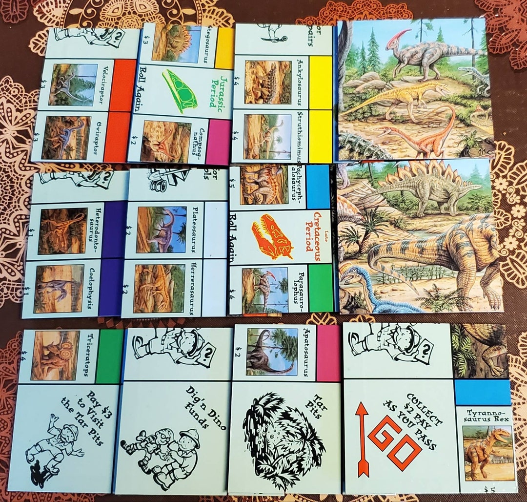 Upcycled Monopoly Junior Dino Dig Edition Gameboard Coasters Set of 12 ...
