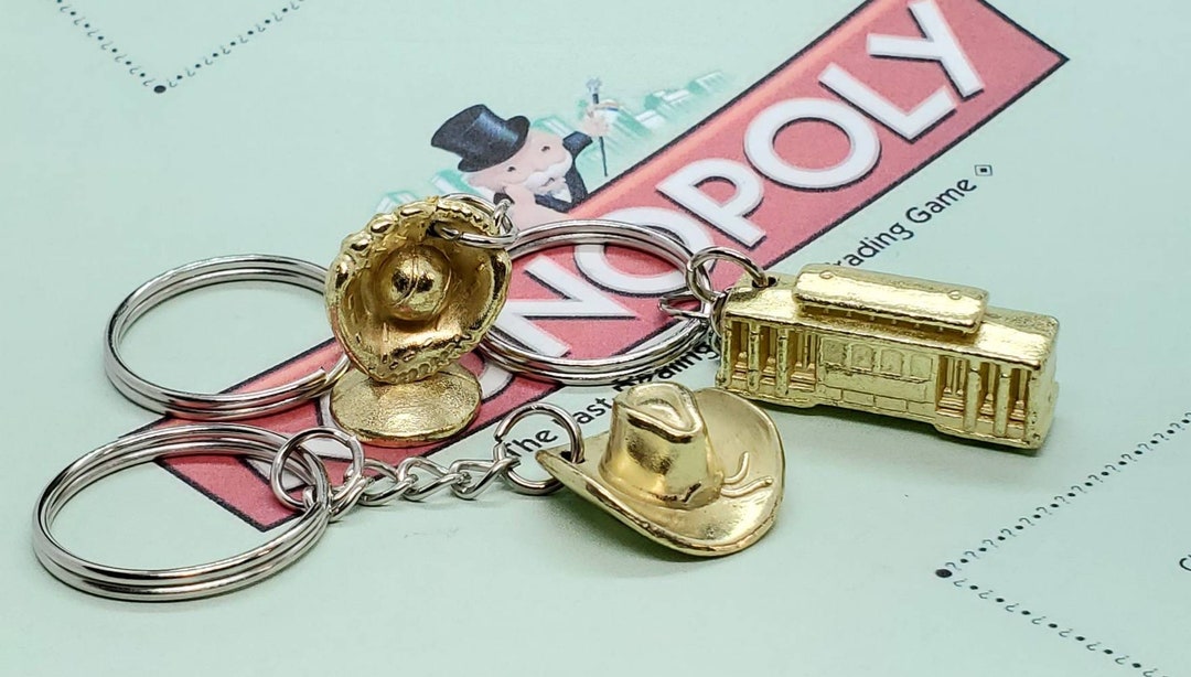 Monopoly Upcycled Metal Game Token Keychains Baseball Glove Cowboy Hat ...