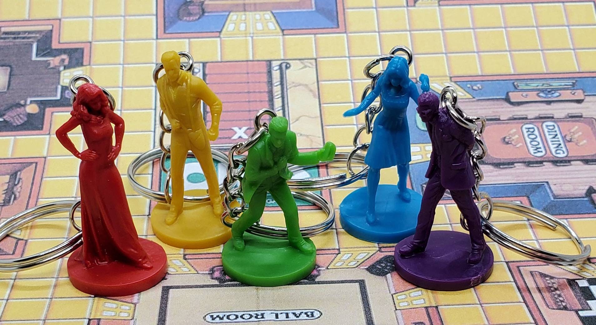 Upcycled Clue Character Keychain Scarlet Mustard Green Peacock - Etsy