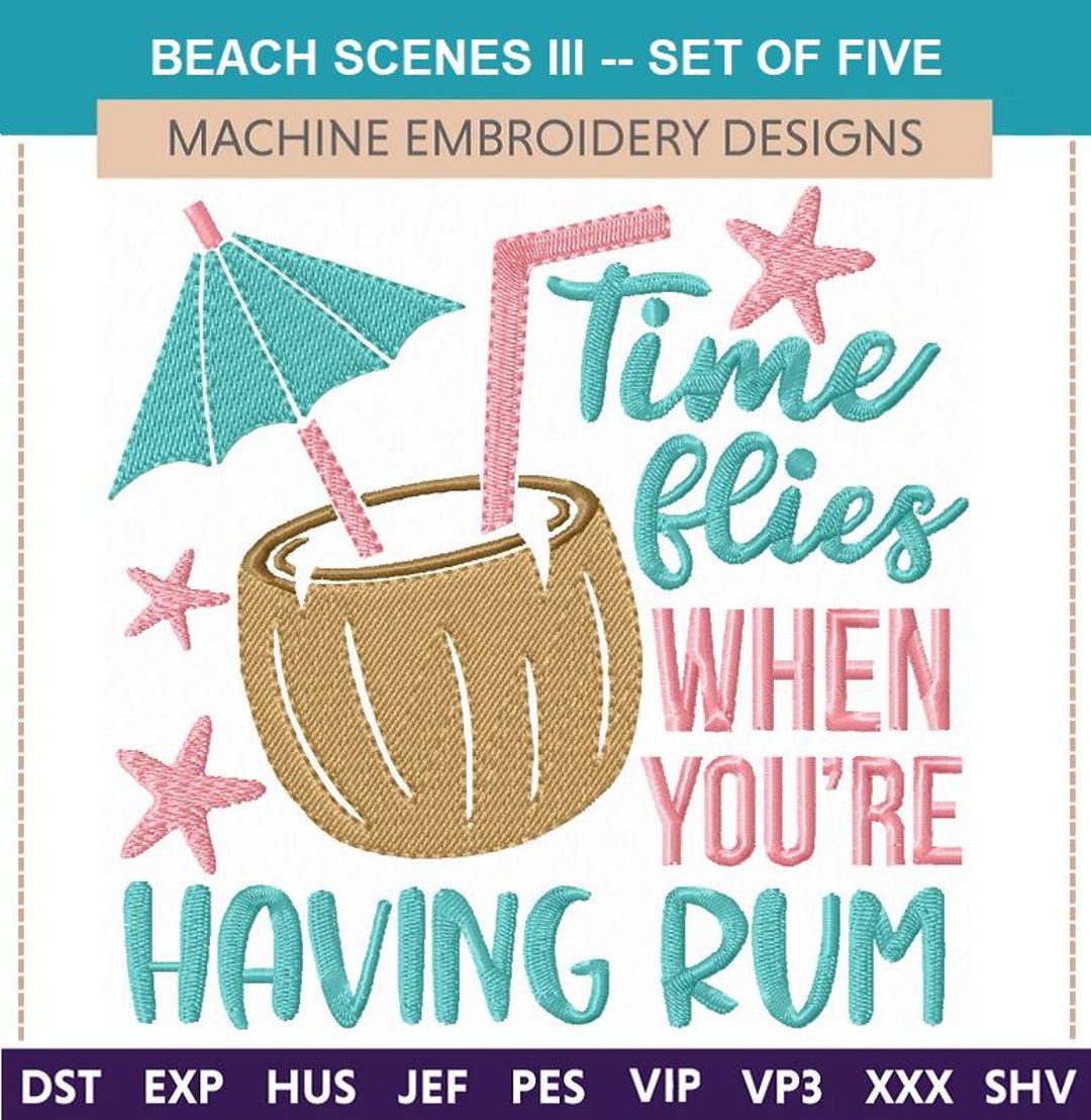 Beach Scenes Machine Embroidery Designs: Summer Vacation Set (4x4, 5x7 ...