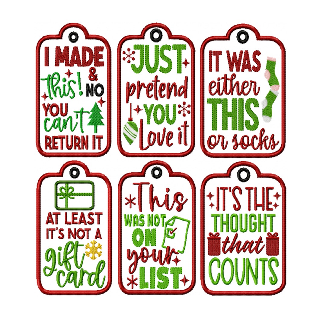 Funny Holiday Gift Tags I machine Embroidery Designs full Set of Six ...