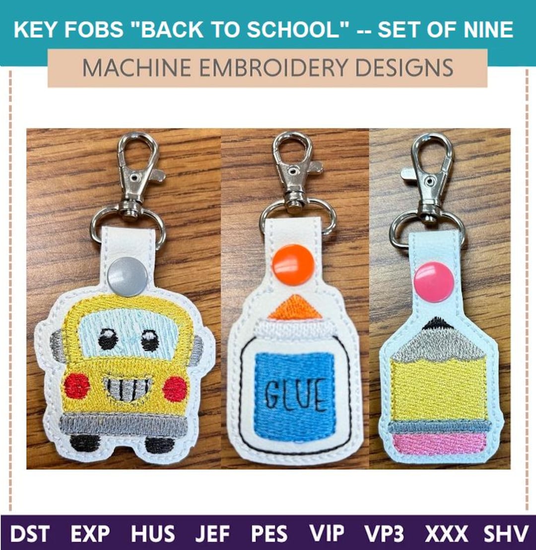 Back to School Key Fobs: Machine Embroidery Designs (set of Nine) - Etsy