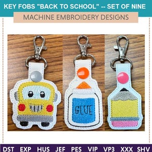 Back to School Key Fobs: Machine Embroidery Designs (set of Nine) - Etsy