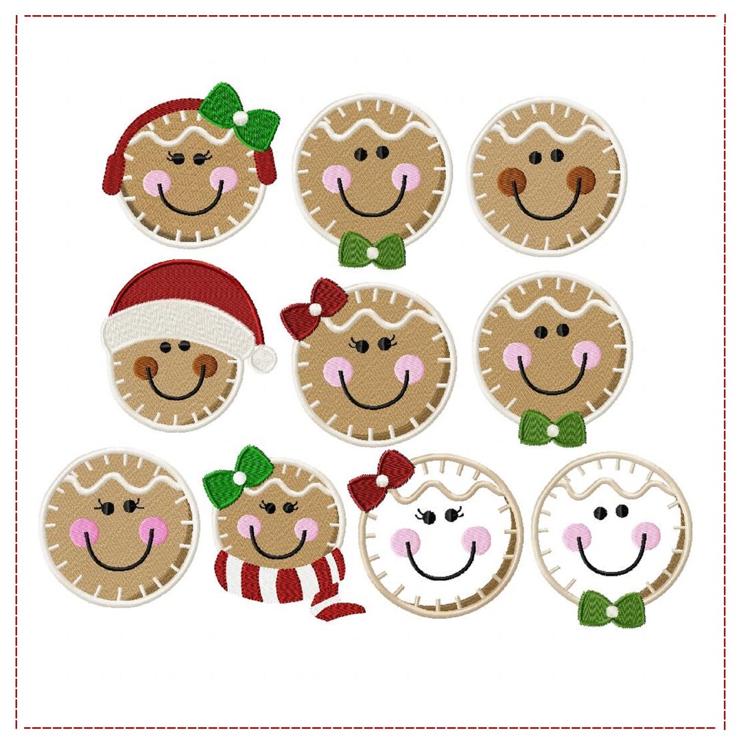 Gingerbread Faces machine Embroidery Designs full Set of Eight Designs ...