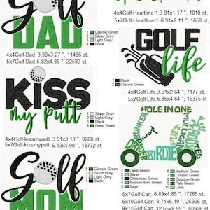 Golf Days I -- Machine Embroidery Designs: Set of Six (4x4, 5x7 Hoops ...