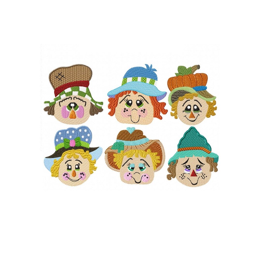 Scarecrow Faces I machine Embroidery Design set of Six Designs - Etsy