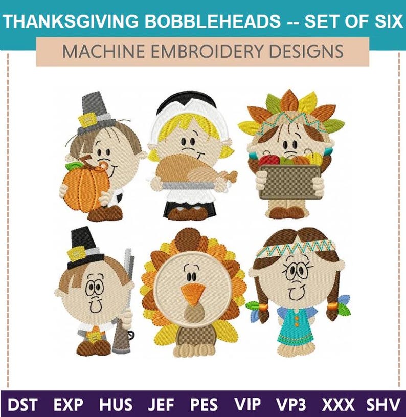 Thanksgiving Bobbleheads Machine Embroidery Design (set of Six) - Etsy