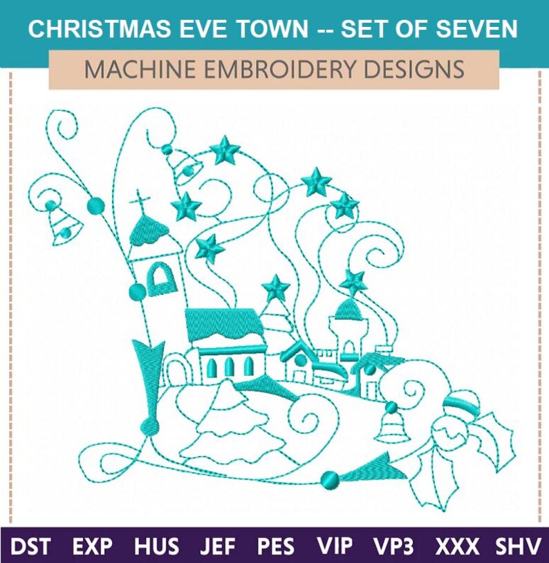 Christmas Eve Town Machine Embroidery Designs: Winter Village Set (5x7 ...