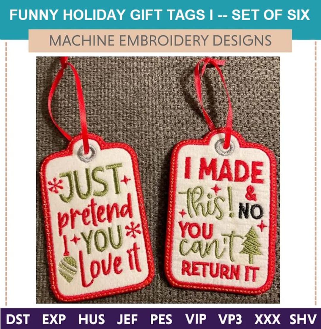Funny Holiday Gift Tags I "machine Embroidery Designs" (set of Six ...
