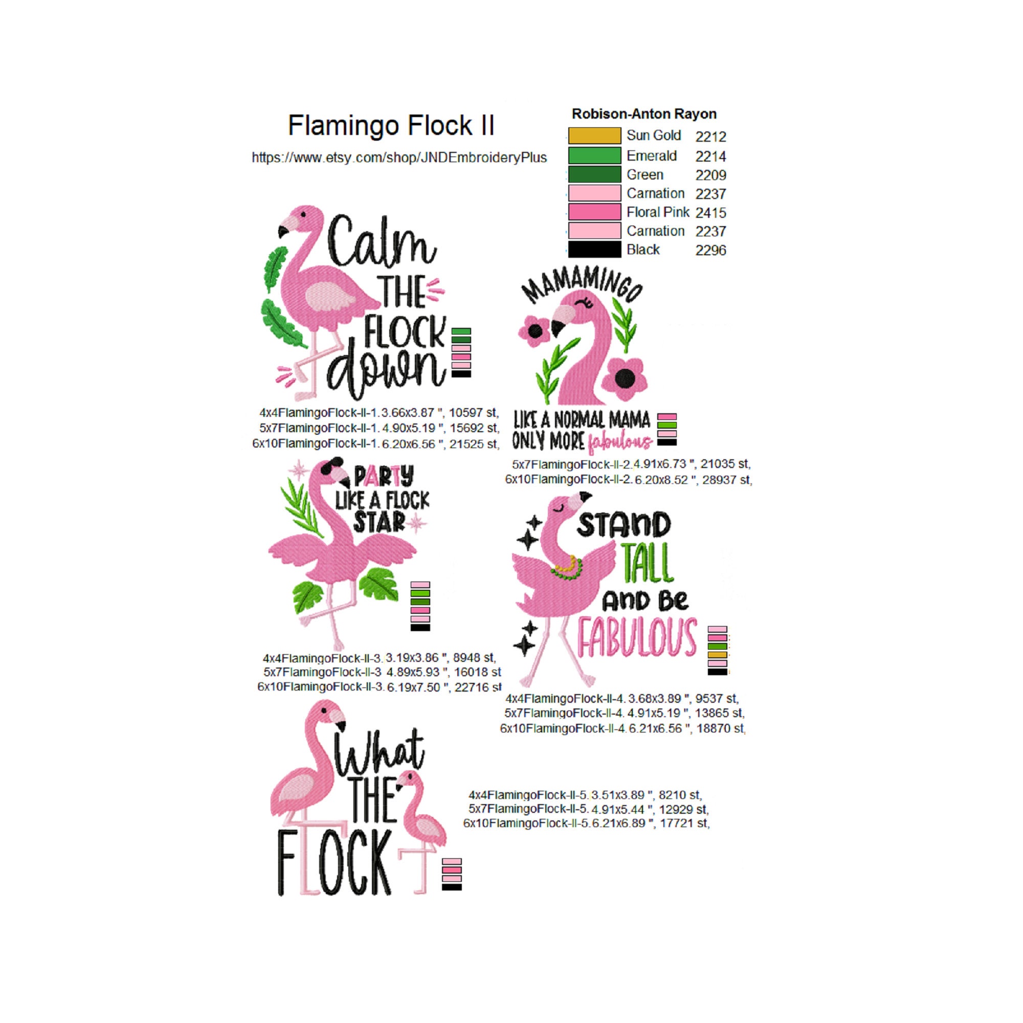 Flamingo Flock II -- Machine Embroidery Designs: Set of Five (4x4, 5x7 ...
