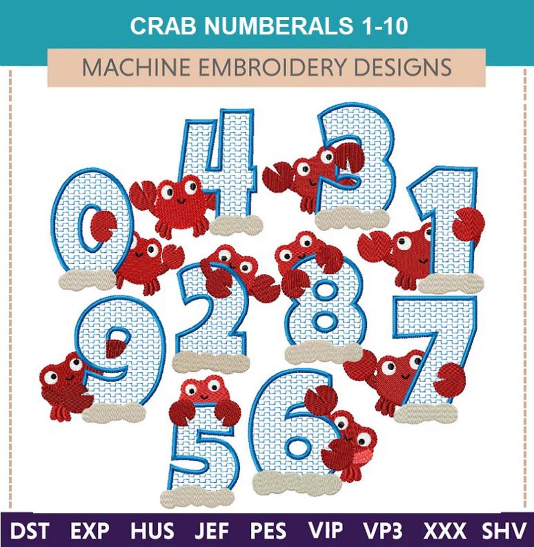 Crab Numbers 1 - 10 "machine Embroidery Designs" (set of Ten) Numerals ...