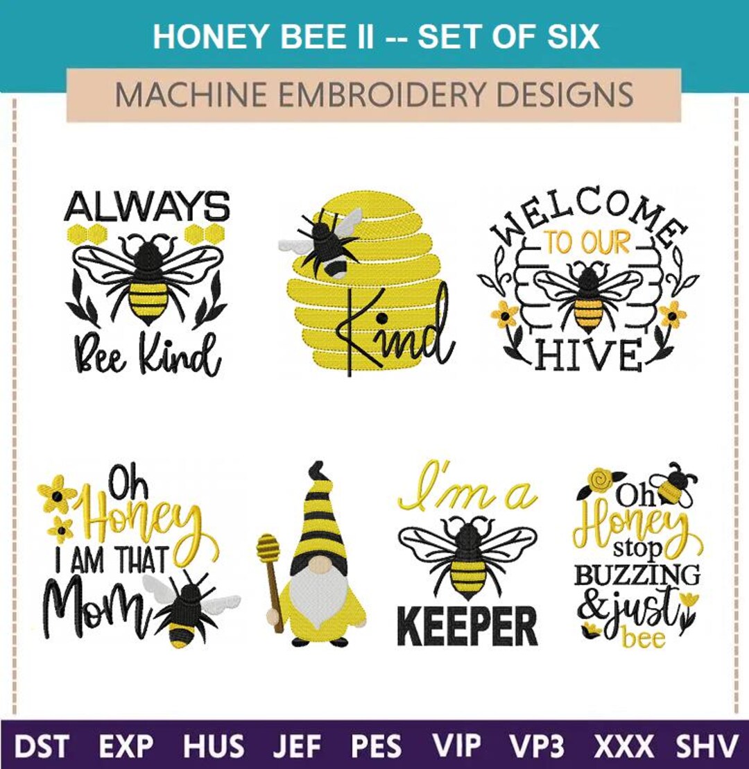 Honey Bee Machine Embroidery Designs (set of Seven) (5x7 & 6x10) - Etsy