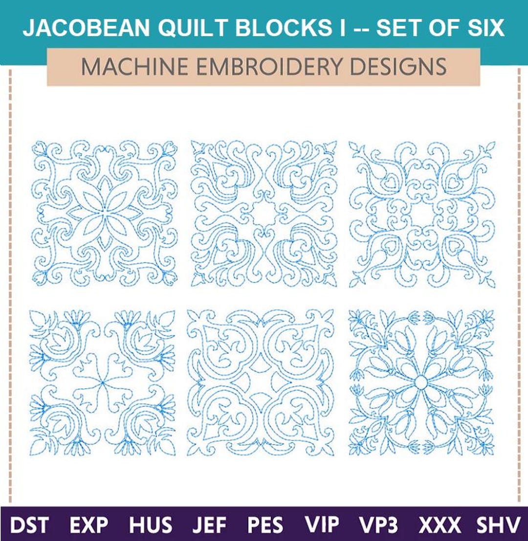 Jacobean Quilt Blocks I "machine Embroidery Design" (set of Six ...