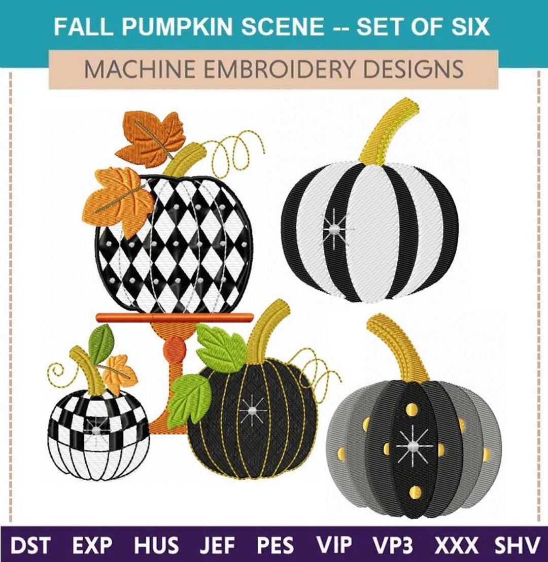 Fall Pumpkin Machine Embroidery Designs: Set of 6 (4x4, 5x7, 6x10) - Etsy