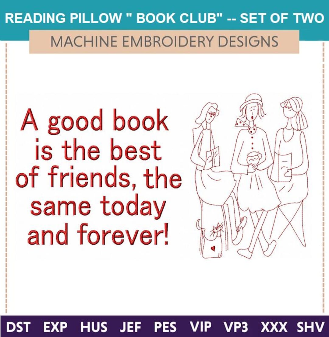 Book Club Machine Embroidery Designs: Reading Pillow Set (5x7 & 6x10 ...