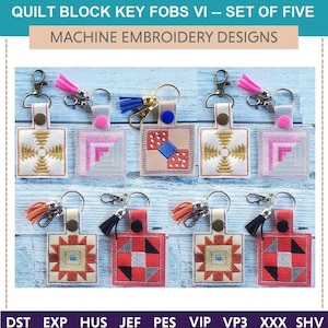 Mini Quilt Blocks Key Fobs VI -- Machine Embroidery Designs (set of Five) Exclusive Designs ...