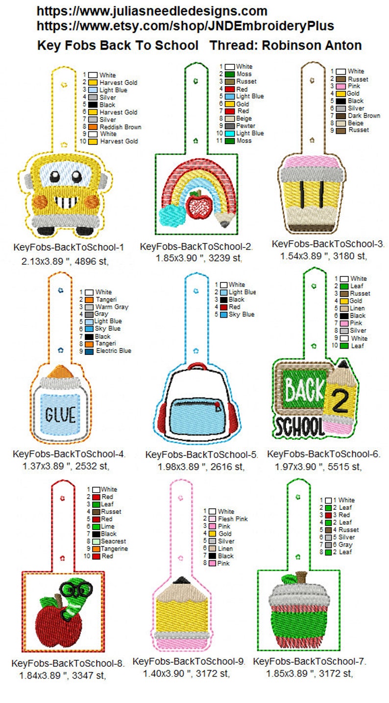Back to School Key Fobs: Machine Embroidery Designs (set of Nine) - Etsy