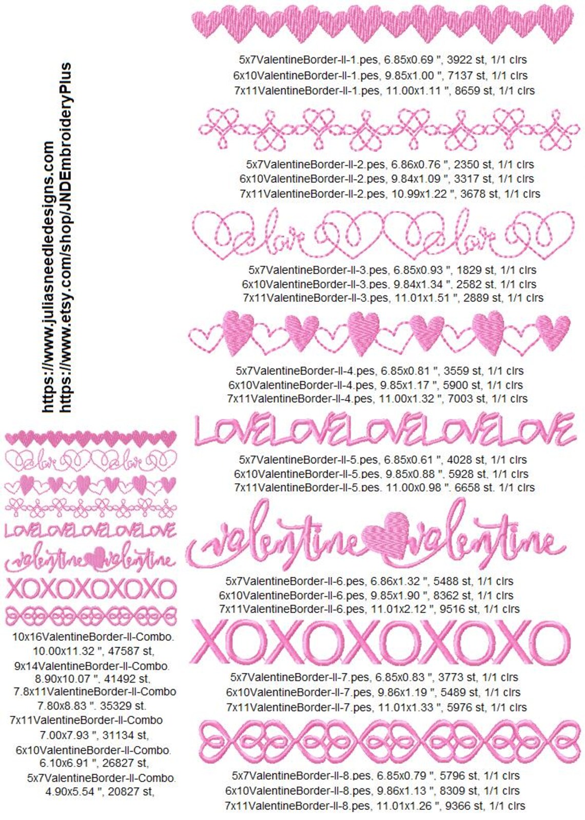 Valentine Borders II -- Machine Embroidery Designs (set of Nine) Hearts ...