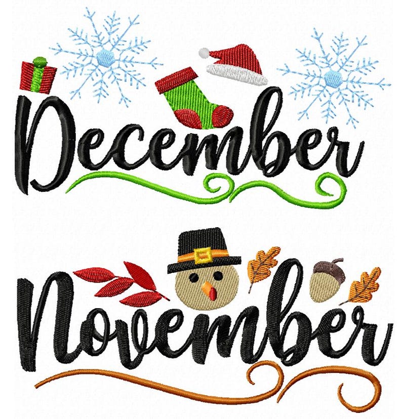 Calendar Months I -- Machine Embroidery Designs: Set of Twelve (4x4 ...