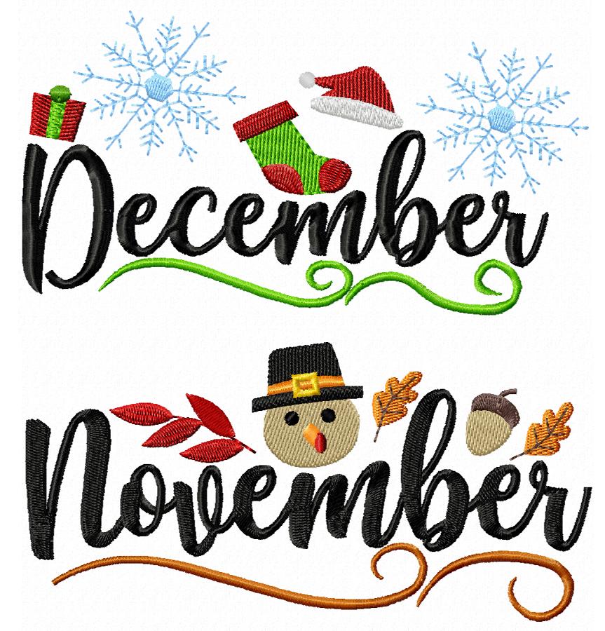 Calendar Months I -- Machine Embroidery Designs: Set of Twelve (4x4 ...