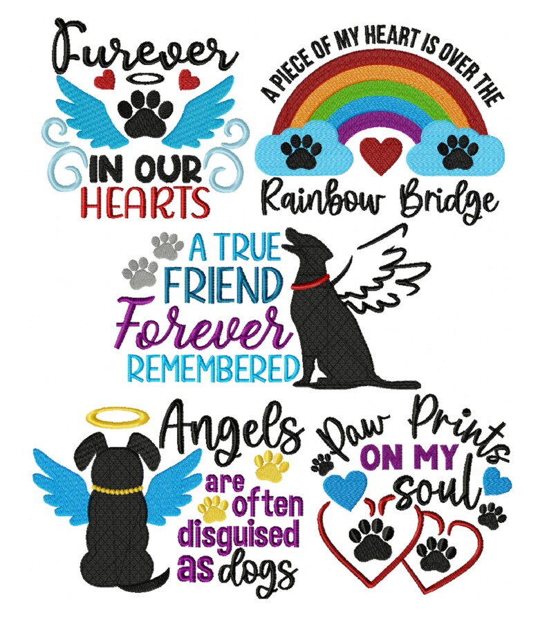 Pet Memorial Machine Embroidery Designs: Rainbow Bridge (set of Five ...