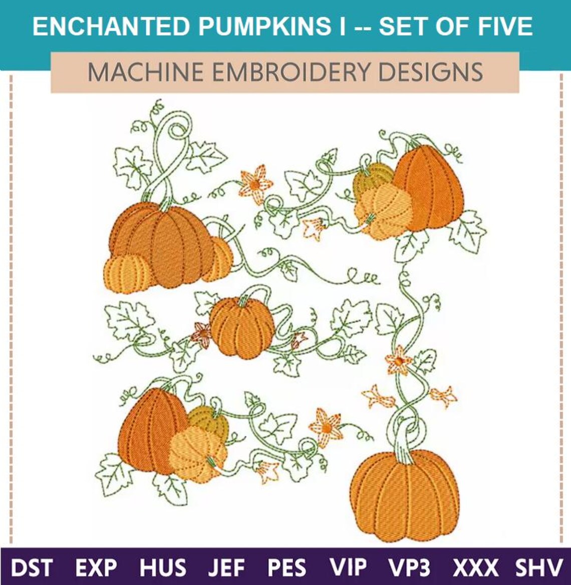 Enchanted Pumpkins Machine Embroidery Designs: Set of Five (digital ...