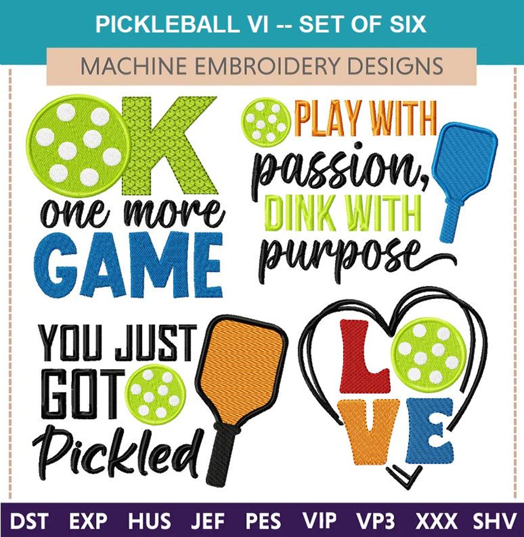 Pickle Ball VI "machine Embroidery Designs" (set of Six) Great Gift ...