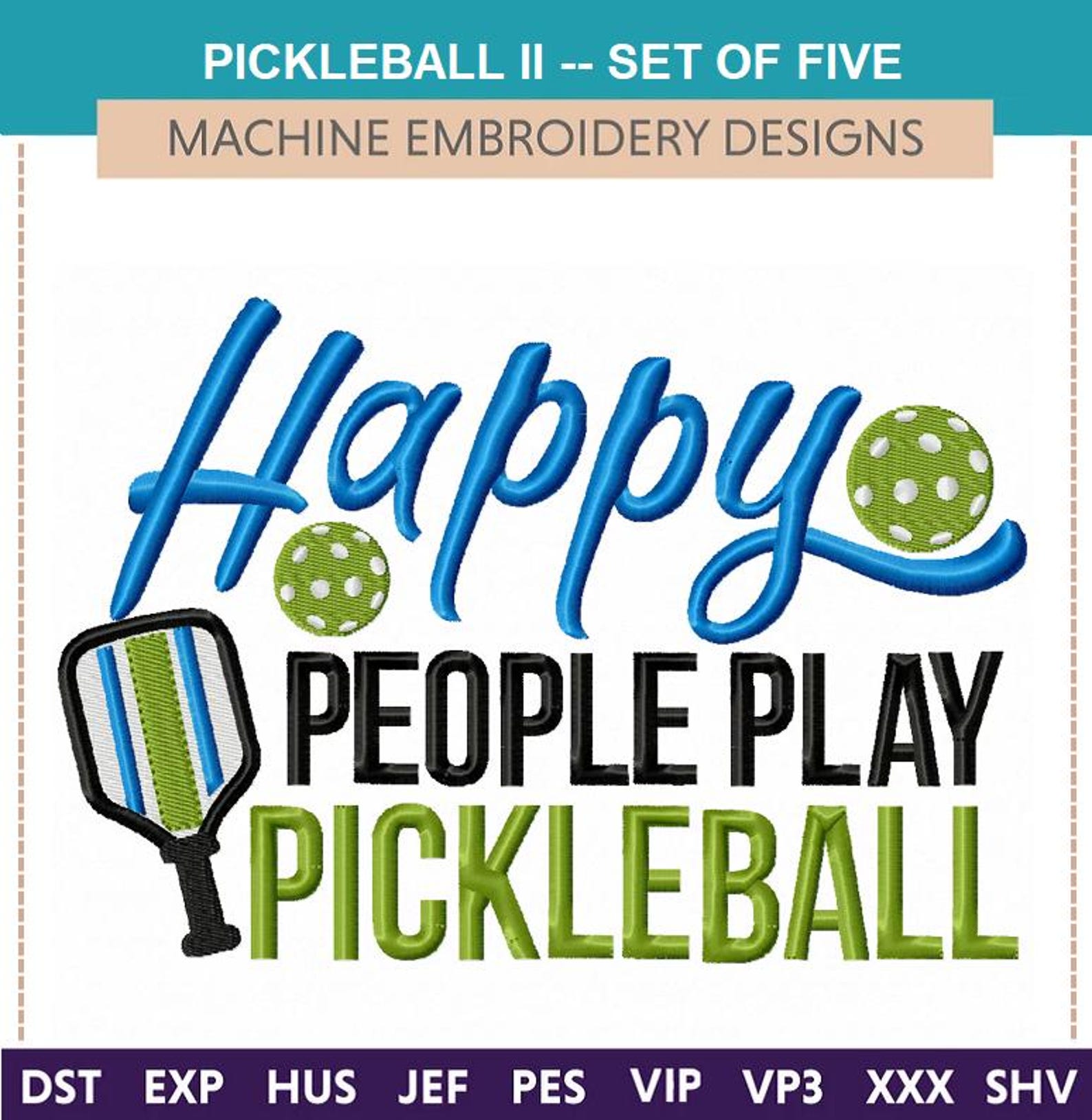 Pickleball II Machine Embroidery Designs (set of Five) Hoop: 4x4 & 5x7 ...