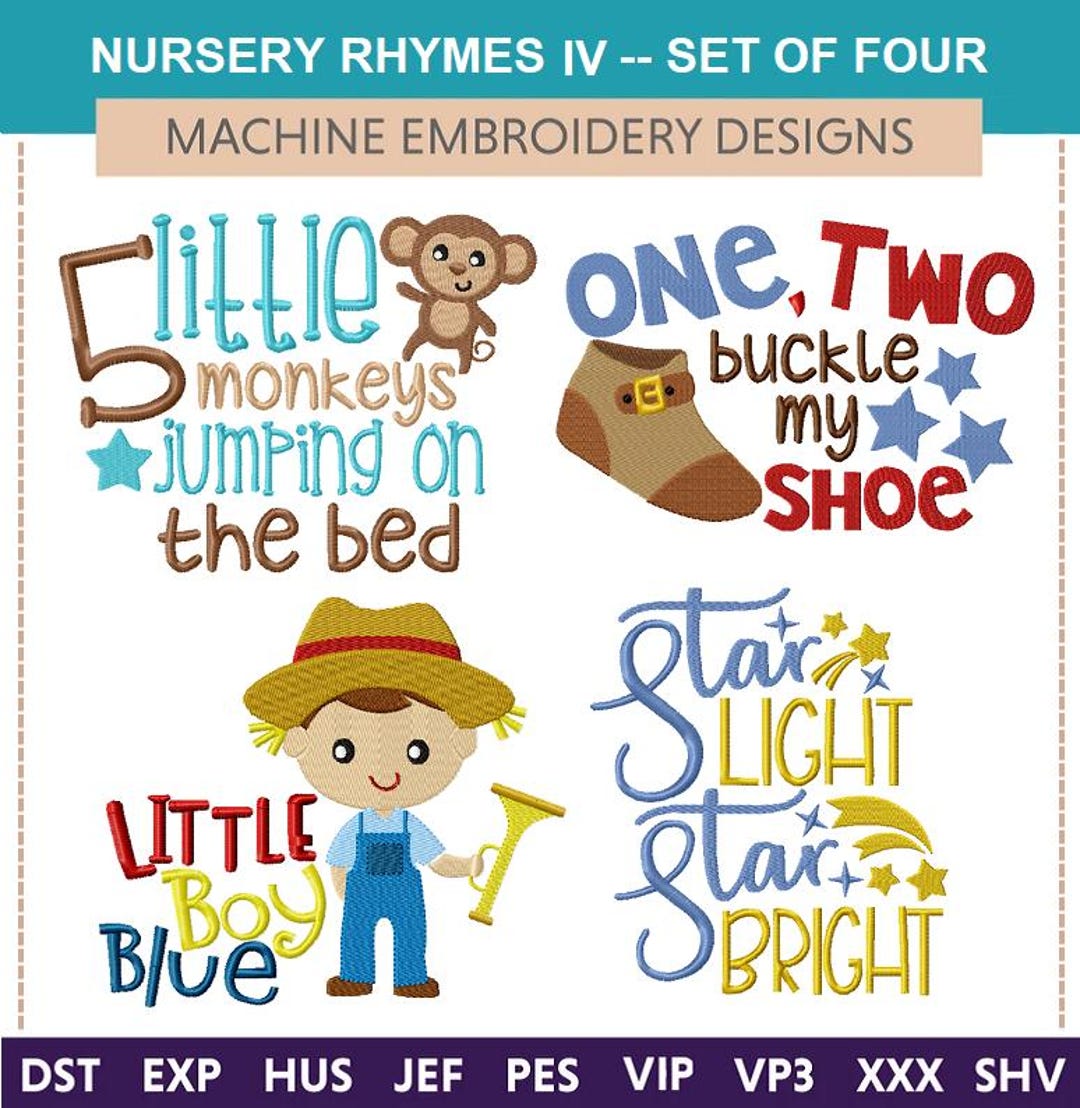 Nursery Rhymes IV -- Machine Embroidery Design: Set of Four (4x4, 5x7 ...