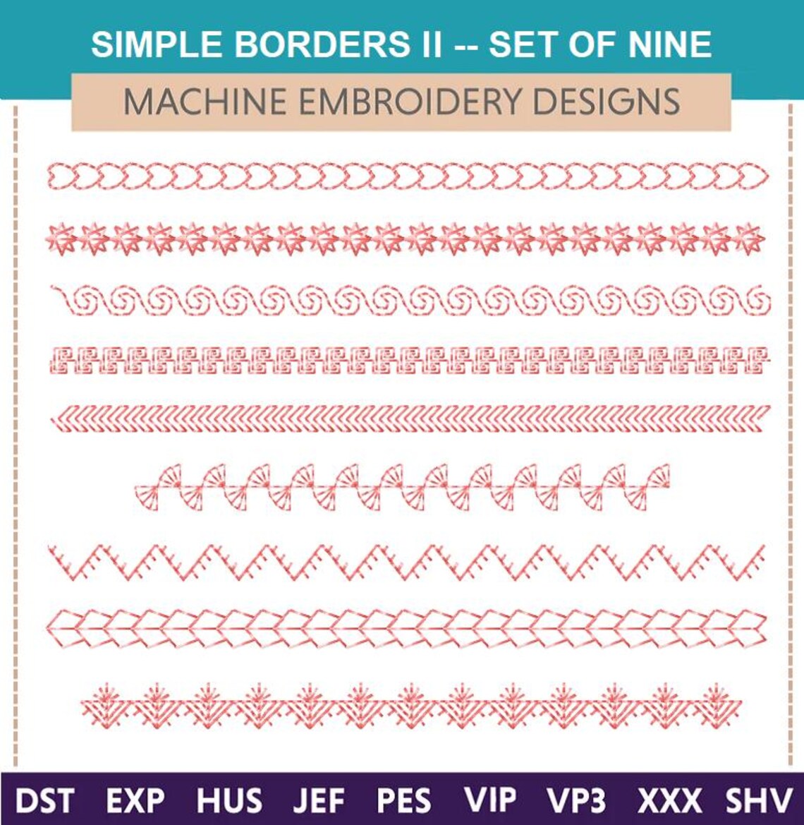 Simple Borders II Machine Embroidery Designs: Set of 9 (5x7 Hoop) - Etsy