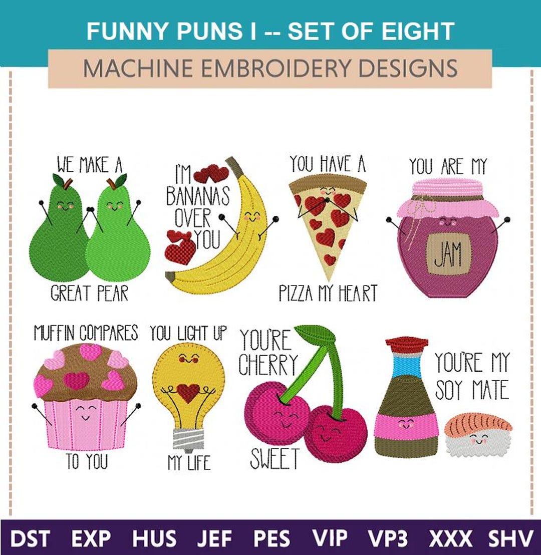 Funny Puns I "machine Embroidery Designs" (set of Eight) Fruit ...