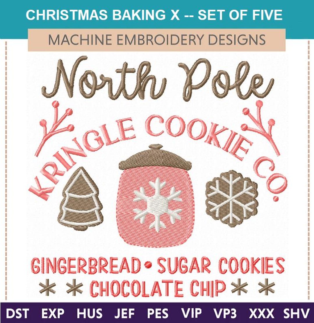 Christmas Baking X -- Machine Embroidery Designs: Set of 5 (5x7 & 6x10 ...