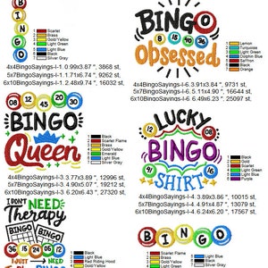 Bingo Sayings -- Machine Embroidery Designs: Set of Six (4x4, 5x7 ...