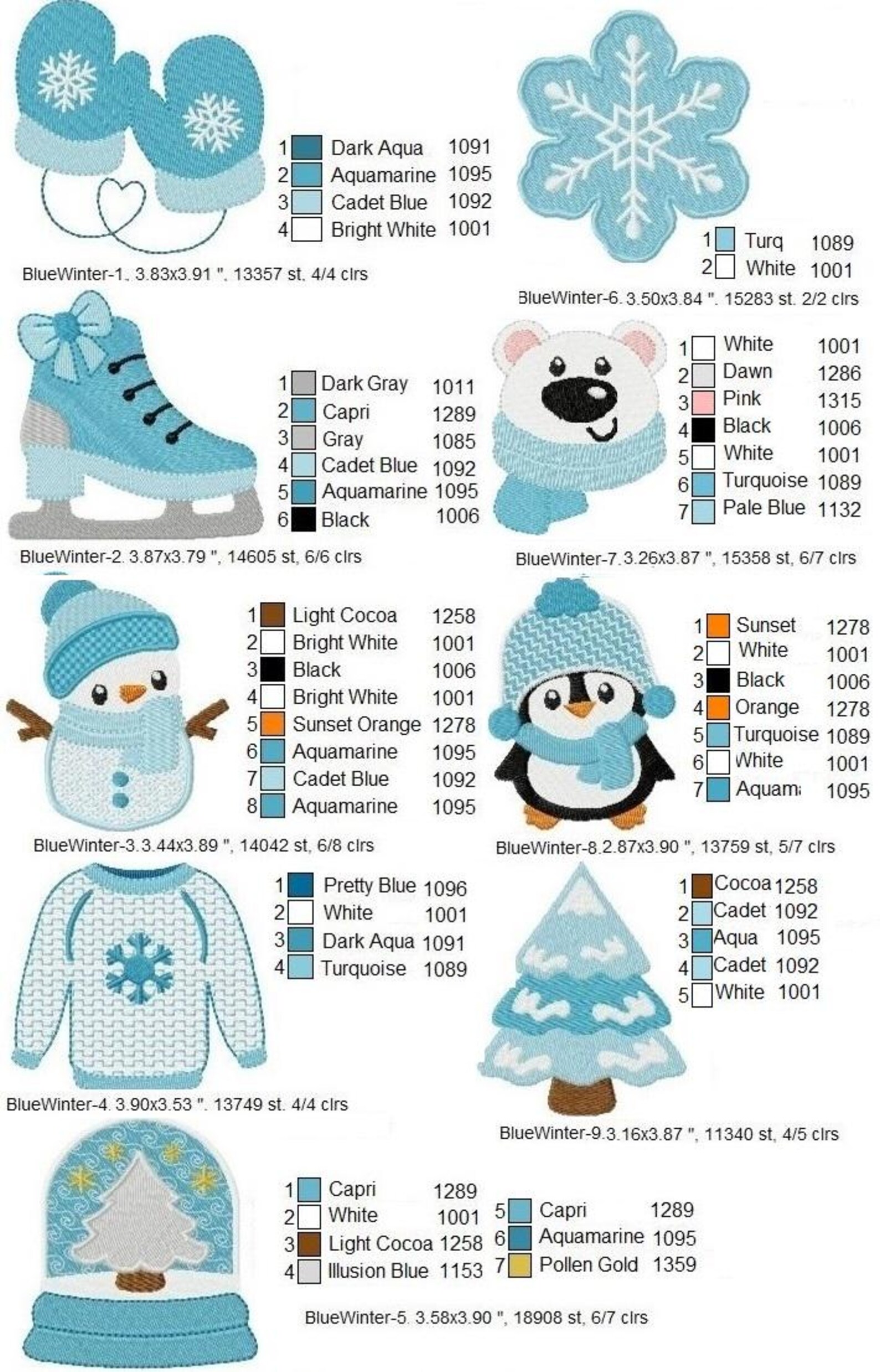 Blue Winter Machine Embroidery Designs: Christmas Set (PES, HUS, DST ...