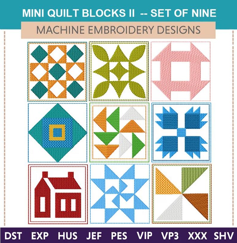 Mini Quilt Blocks II -- Machine Embroidery Design: Set of Nine (2x2 ...