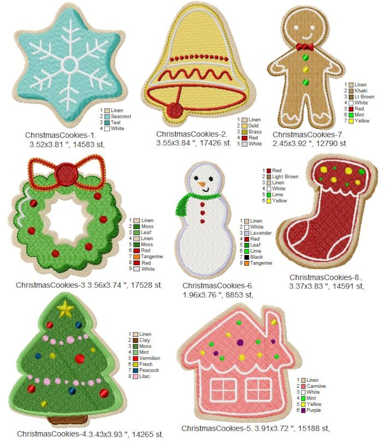 Christmas Cookies I -- Machine Embroidery Designs (set of 8) Vintage ...
