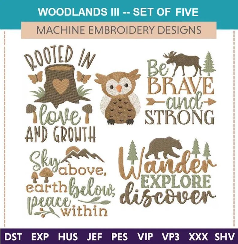 Woodland Animals Machine Embroidery Designs – Set of Five (4x4, 5x7) - Etsy