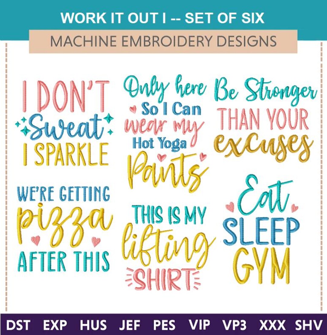 Work It Out I "machine Embroidery Designs" (set of Six) Fitness, Fit ...